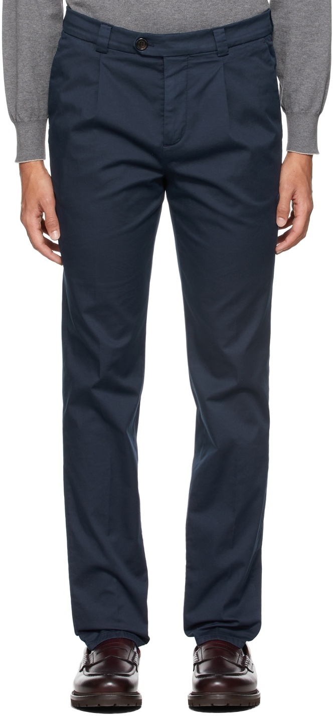 BRUNELLO CUCINELLI Brunello Cucinelli Navy Blue Pleated Tailored Trousers